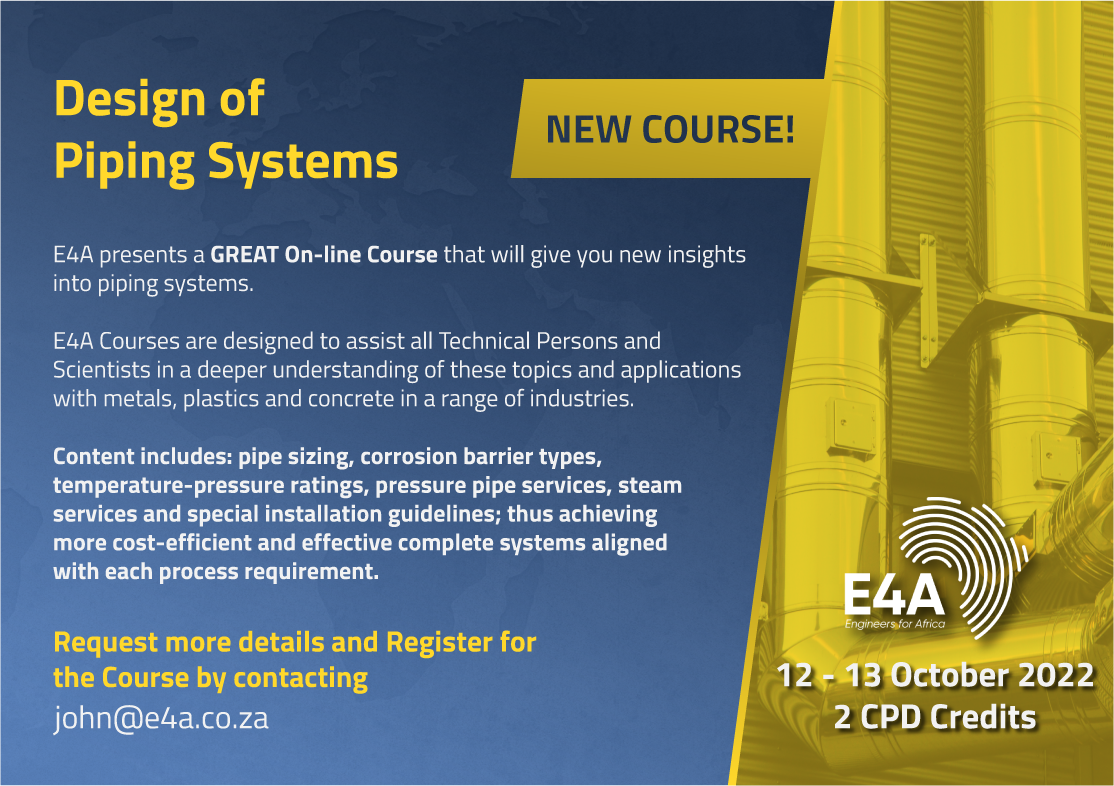 Design of Piping Systems (2 CPD credits) | Southern African Institute ...